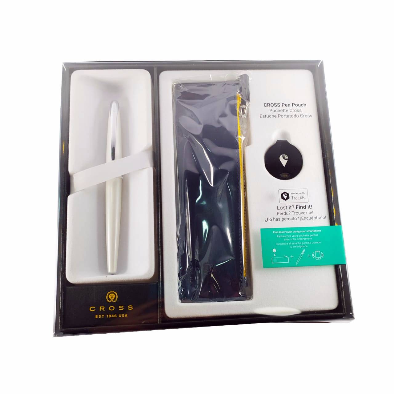 CROSS SET ROLLER ATX PERLA + CARTUCHERA EN CUERO Y TRACKR - La Tienda ...